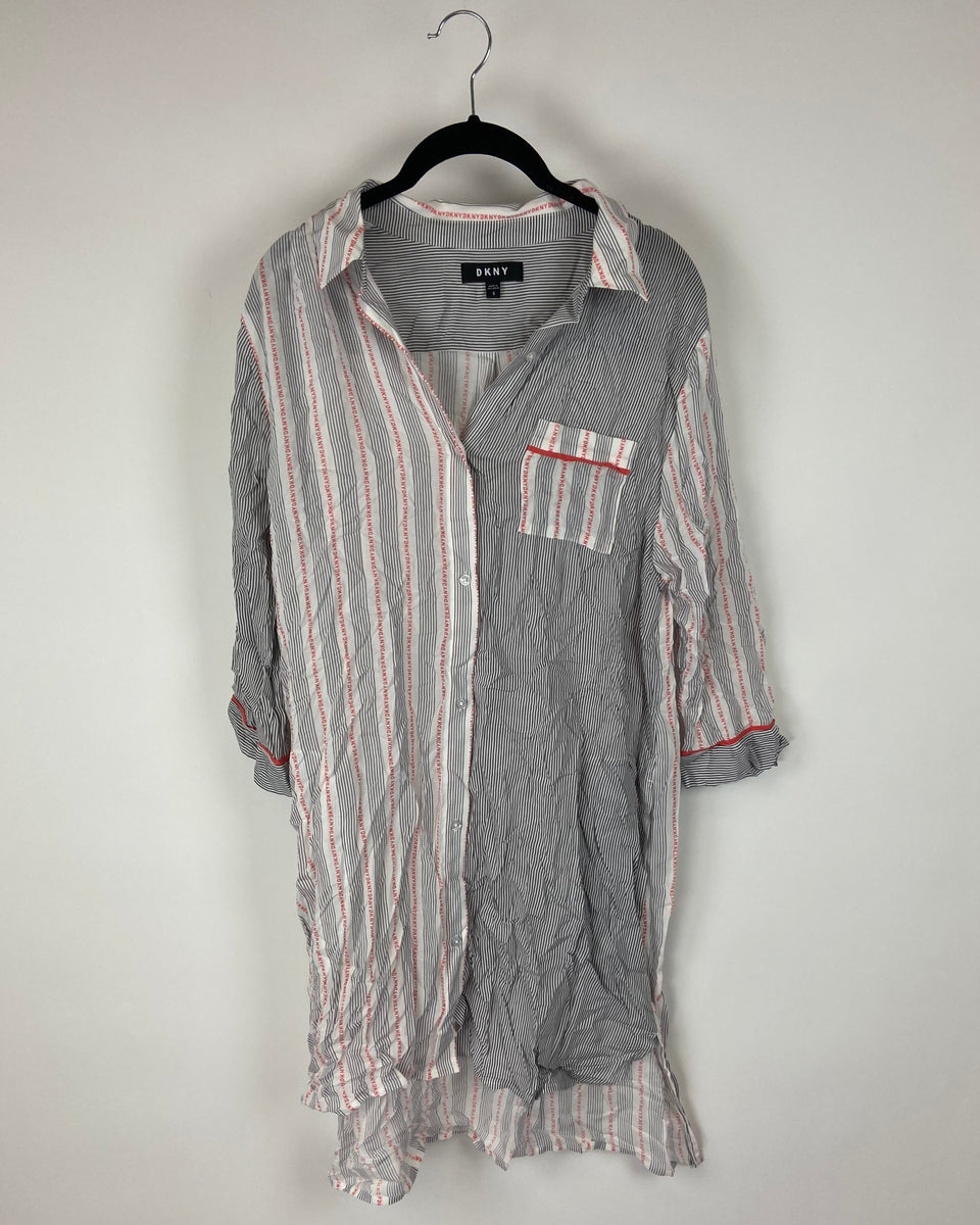Black And White Striped Button Up Nightgown - Small – The Fashion ...